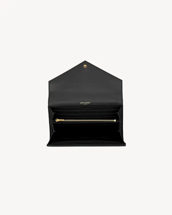Saint Laurent Cassandre Matelassé Large Flap Wallet In Grain De Poudre Leather