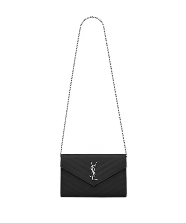 Saint Laurent Classic Cassandre Chain Wallet In Grain De Poudre Leather - Black