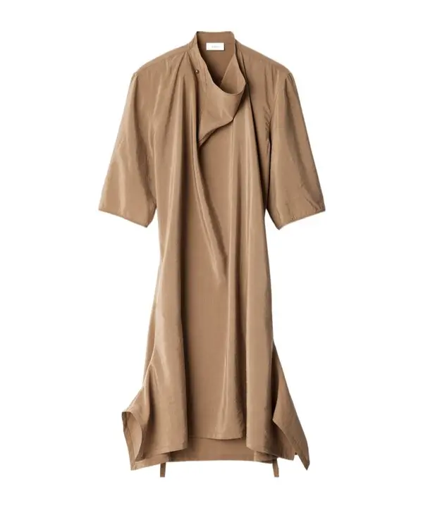 LEMAIRE Soft-collar Dress In Dry Silk - Toffee