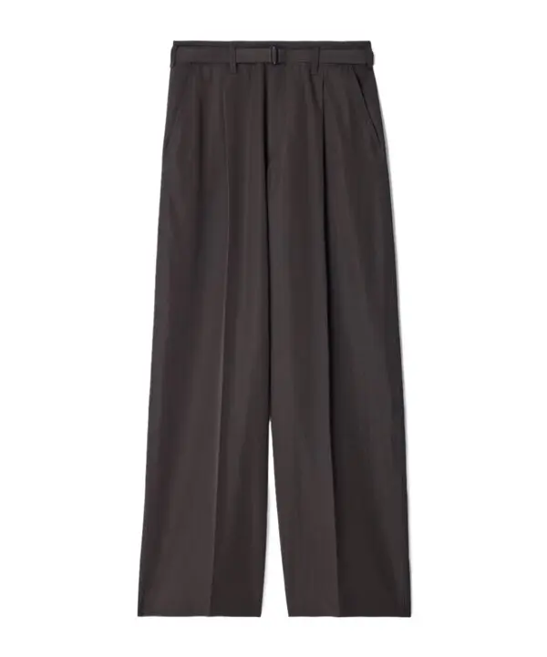 LEMAIRE Wide Pleated Pants In Wool Gabardine - Mocha