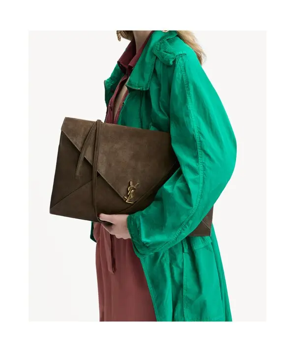 Saint Laurent Simone Large In Suede - Olive Gradient