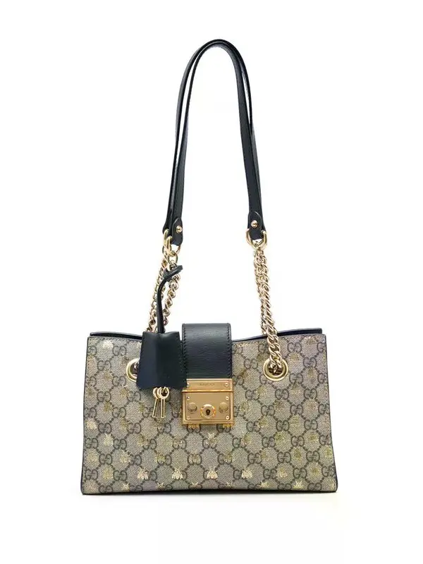 Gucci 2016-2026 Small Gg Supreme Bee Padlock Tote Bag - Neutrals