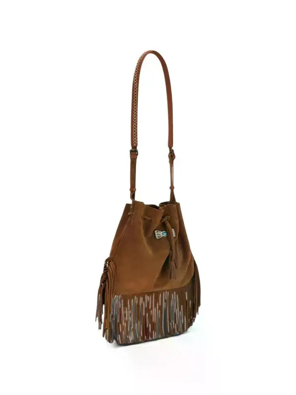 FORTELA Kimi Fringed Suede Bucket Bag - Brown