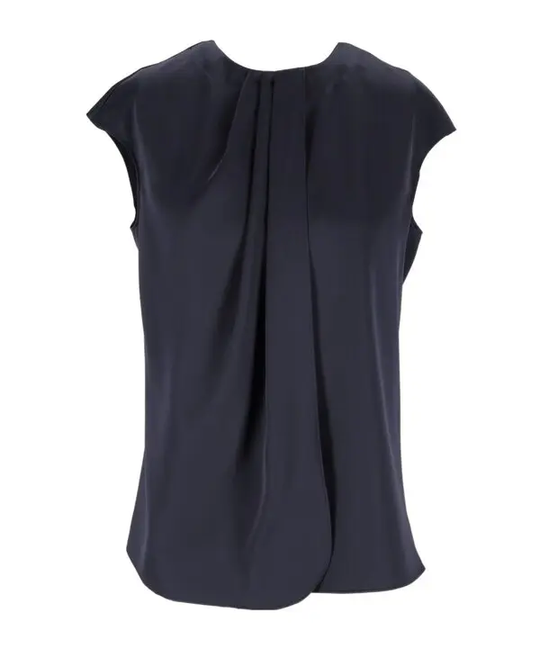 Emporio Armani Crewneck Pleated Cap-sleeved Blouse - No