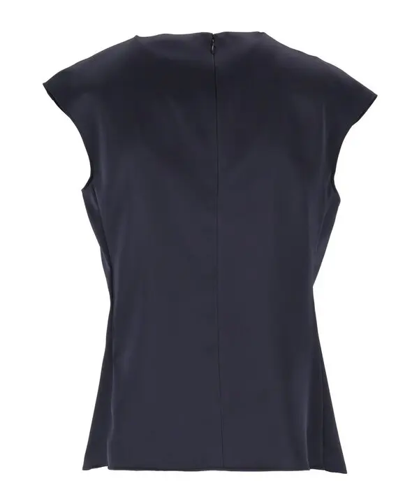 Emporio Armani Crewneck Pleated Cap-sleeved Blouse