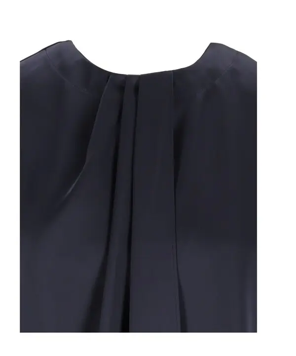 Emporio Armani Crewneck Pleated Cap-sleeved Blouse