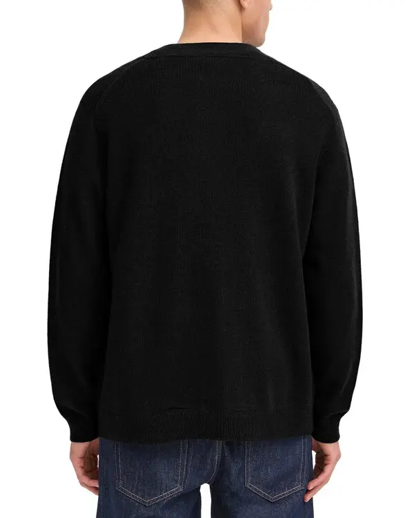 SOLID Wool Blend Button Cardigan Sweater - True Black