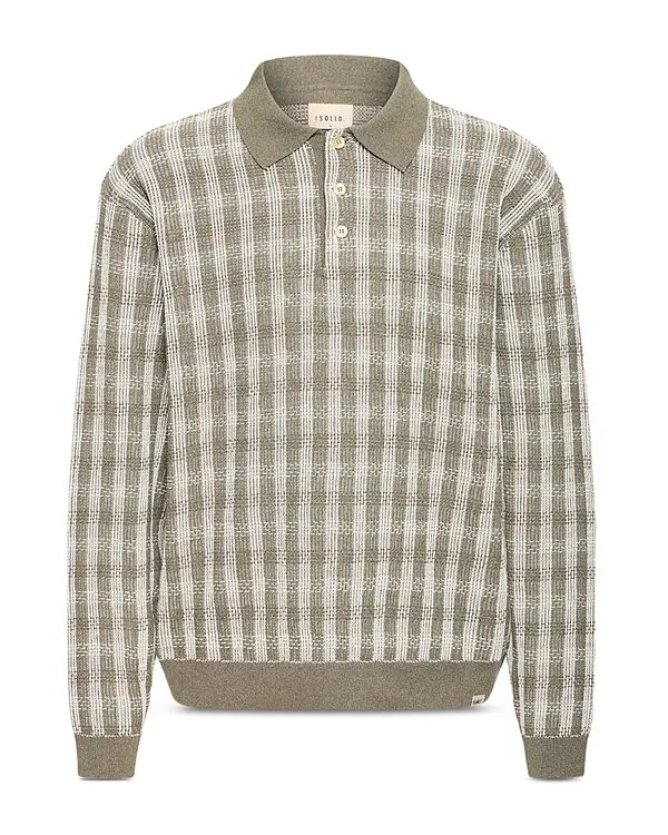 SOLID Cotton Blend Knit Check Polo Shirt