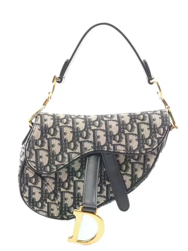 Dior 2010-2026 Mini Oblique Canvas Saddle Bag Satchel - Blue
