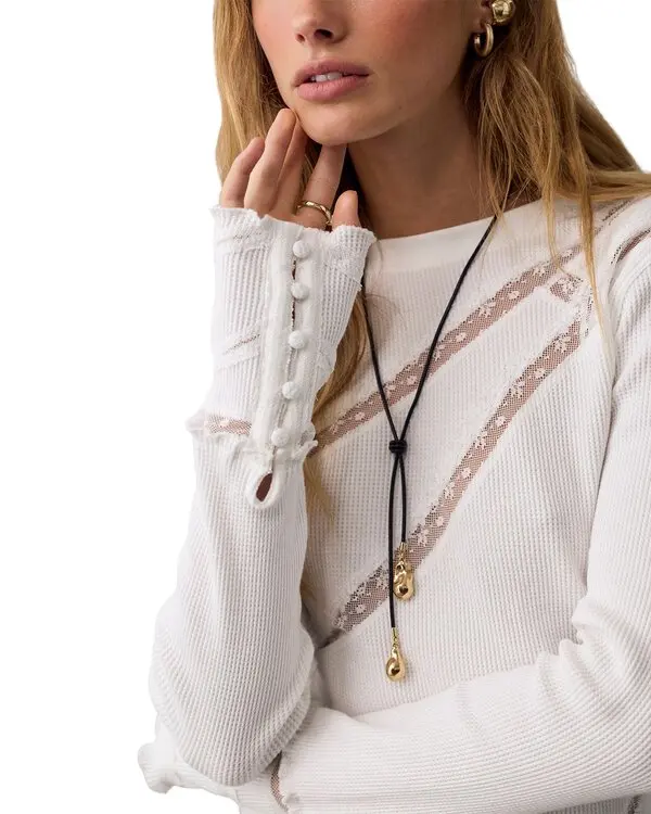 Free People Piece Piece Cuff Lace Inset Tee