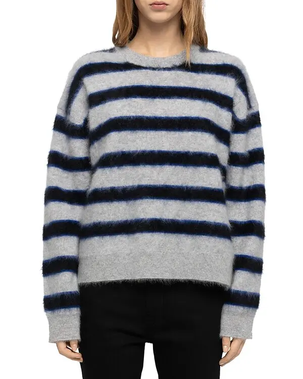 Zadig&Voltaire Markuz Ws Stripes Cashmere Dropped Shoulder Sweater - Gris Chine