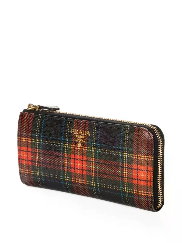 Prada Plaid Zip-around Wallet - Black