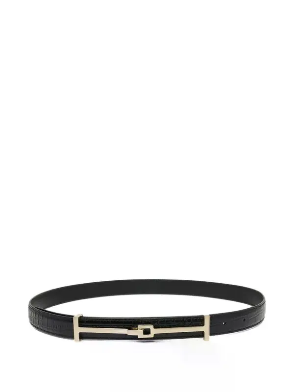 TOM FORD Tumbled Printed Crocodile Leather Arc Belt - Black