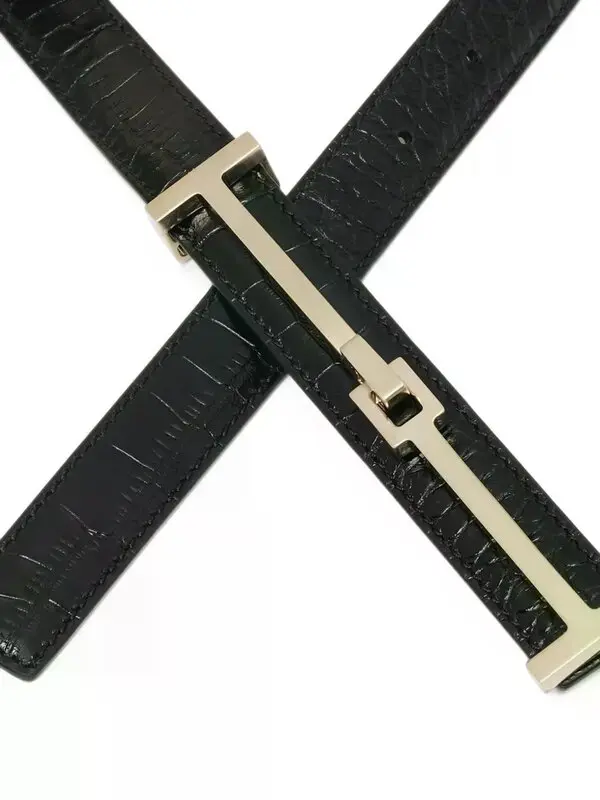 TOM FORD Tumbled Printed Crocodile Leather Arc Belt
