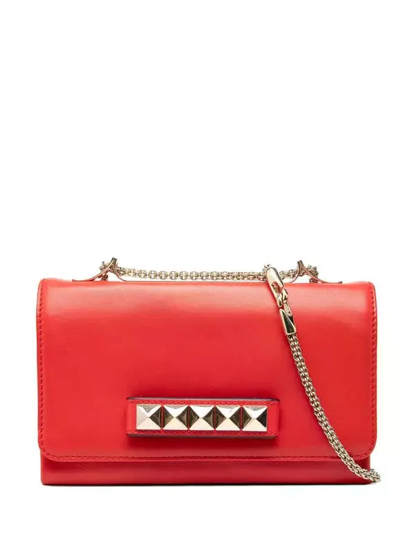 Valentino Garavani 2000-2017 Leather Rockstud Va Va Voom Clutch On Chain Crossbody Bag - Red