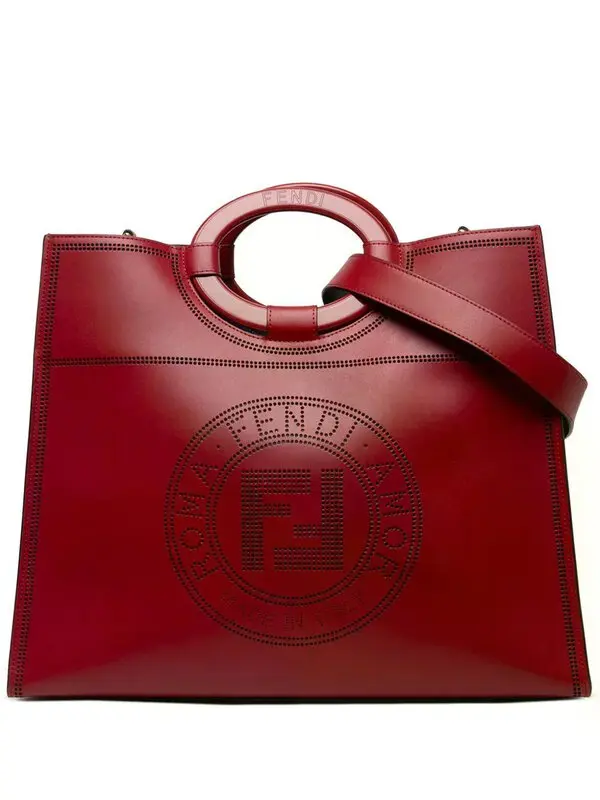 Fendi 2010-2026 Medium Perforated Leather Runaway Tote Satchel - Red