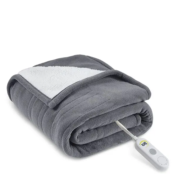 BEAUTYREST Serta Fleece To Sherpa Heated Throw, 50 X 60 - Dark Grey