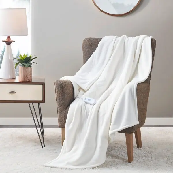 BEAUTYREST Serta Fleece To Sherpa Heated Throw, 50 X 60 - Ivory