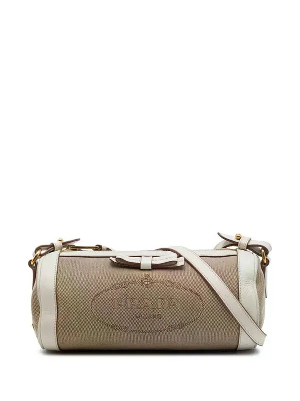 Prada 2013-2026 Canvas Canapa Logo Bow Barrel Crossbody Bag - Neutrals