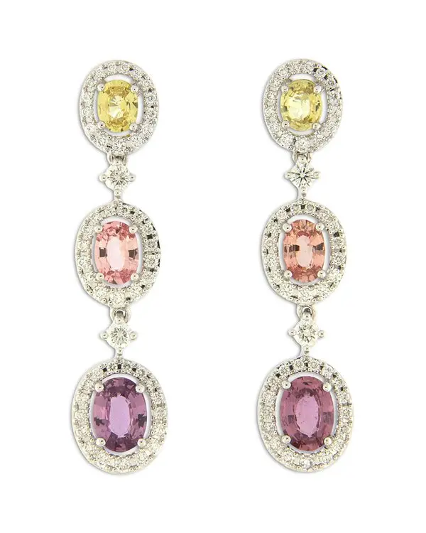 Bloomingdale'S Diamond & Multicolor Sapphire Oval Drop Earrings In 18k