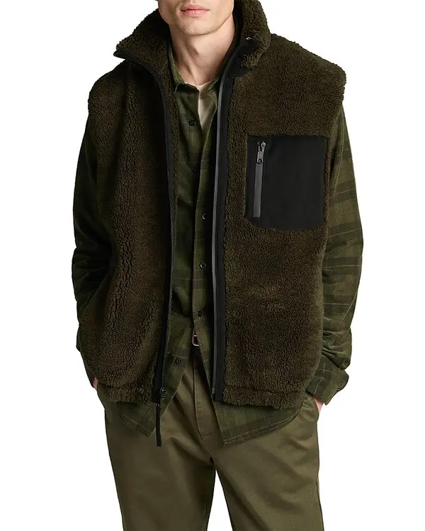 Vince Faux Sherpa Zip Vest - Dark Leaf