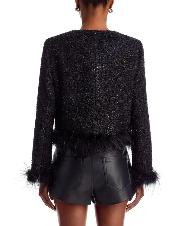 Aqua Sequinned Tweed Feather Trim Jacket Exclusive