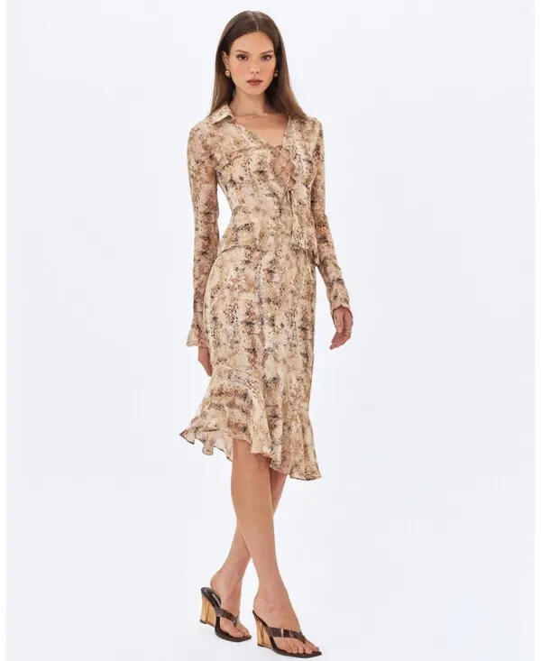 MISS CIRCLE NEW YORK Umara Reptile Print Chiffon Tie-front Top