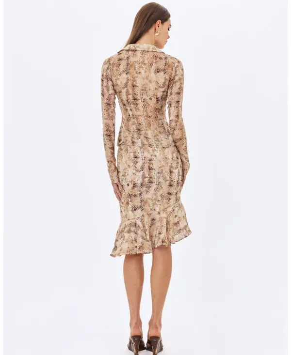 MISS CIRCLE NEW YORK Umarah Reptile Print Asymmetrical Ruffled Skirt
