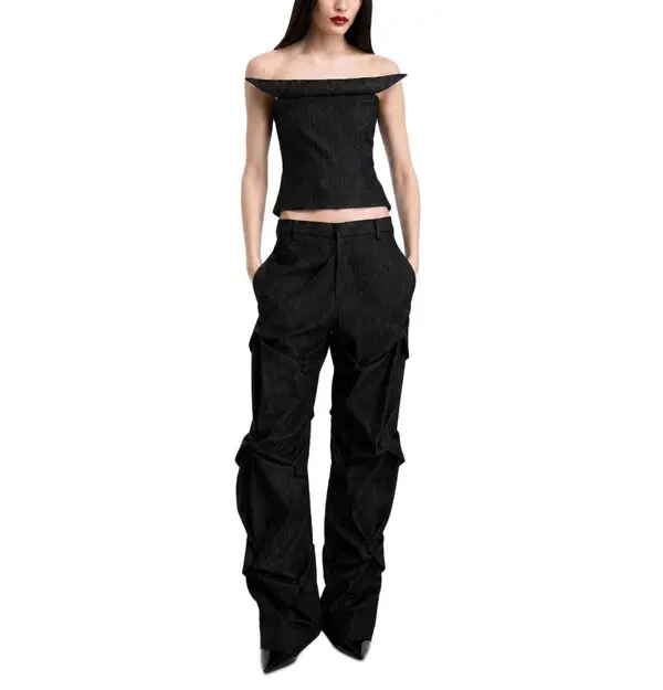 KATE BARTON Astrid Denim Sculpted Drape Trousers