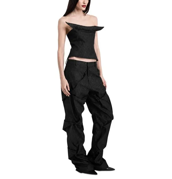 KATE BARTON Astrid Denim Sculpted Drape Trousers
