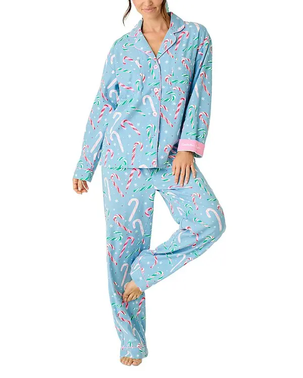 PJ Salvage Martinis & Mistletoe Cotton Notched Colllar Pajama Set - Snowdrift