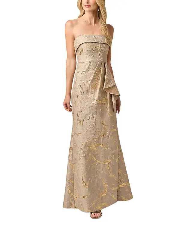 Adrianna Papell Strapless Jacquard Mermaid Gown - Mink