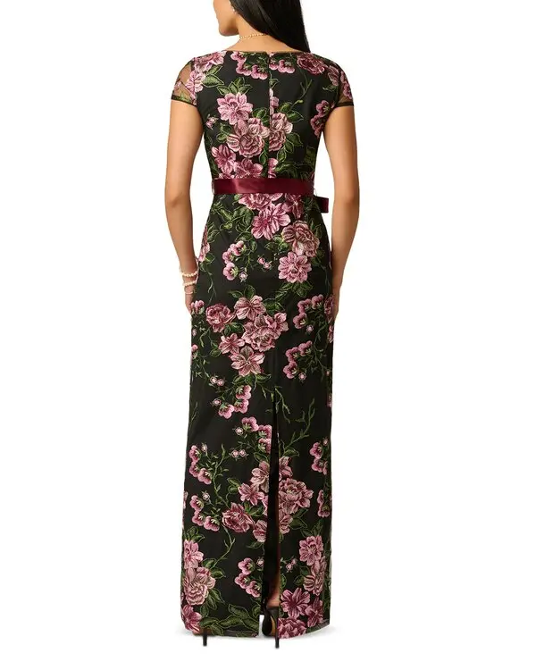 Adrianna Papell Satin Belt Jacquard Column Gown
