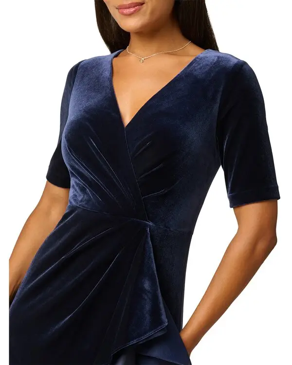 Adrianna Papell Stretch Velvet Cascade Ruffle Gown