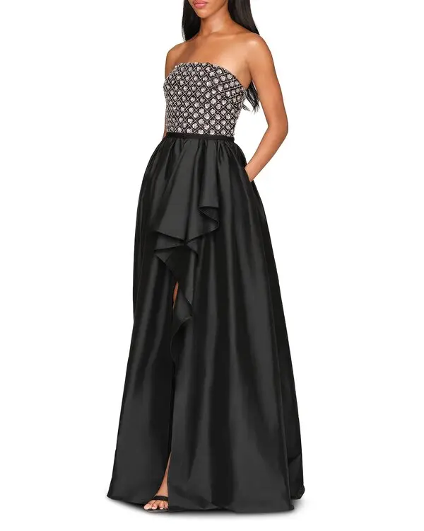Theia Mila Beaded Strapless Taffeta Gown