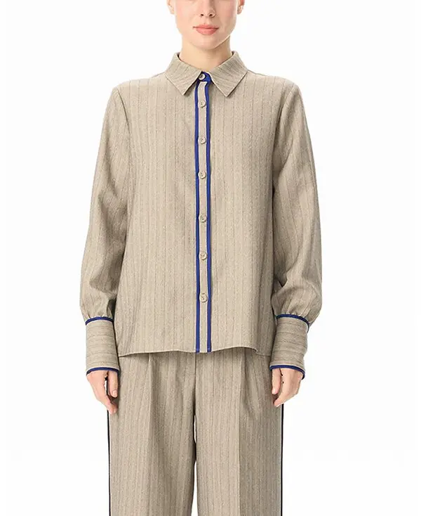 JANET HOWARD NEW YORK Herringbone Pinstripe Johnny Shirt