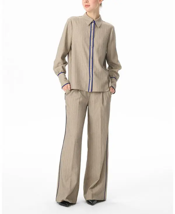 JANET HOWARD NEW YORK Herringbone Pinstripe Johnny Shirt