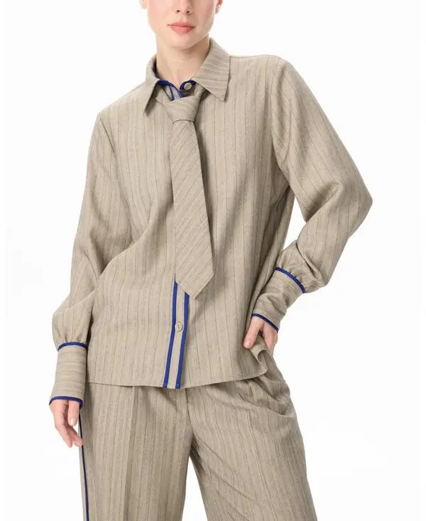 JANET HOWARD NEW YORK Herringbone Pinstripe Johnny Shirt