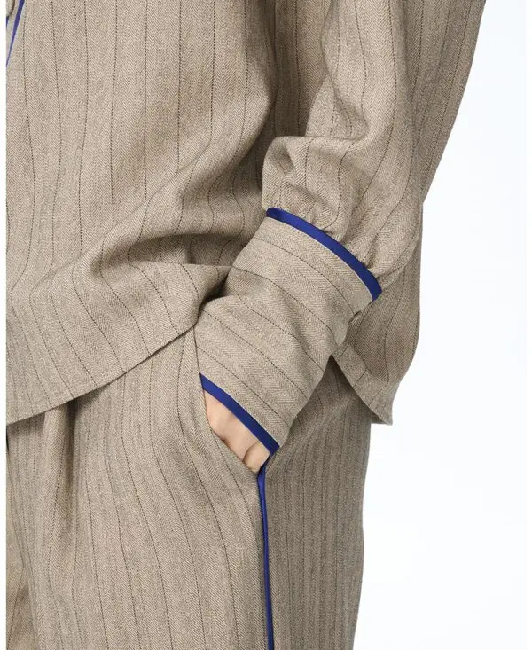 JANET HOWARD NEW YORK Herringbone Pinstripe Johnny Shirt