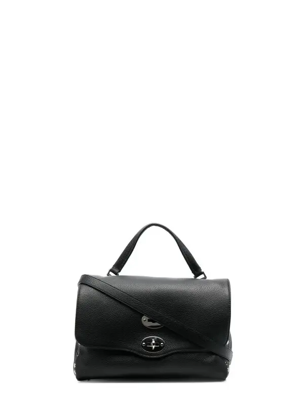 ZANELLATO Leather Grained Texture Foldover Top Handbag With Adjustable Strap - Black