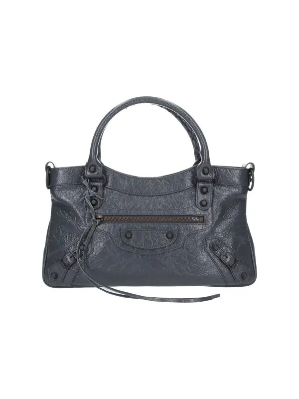 Balenciaga Leather Top Handle Satchel - Grey