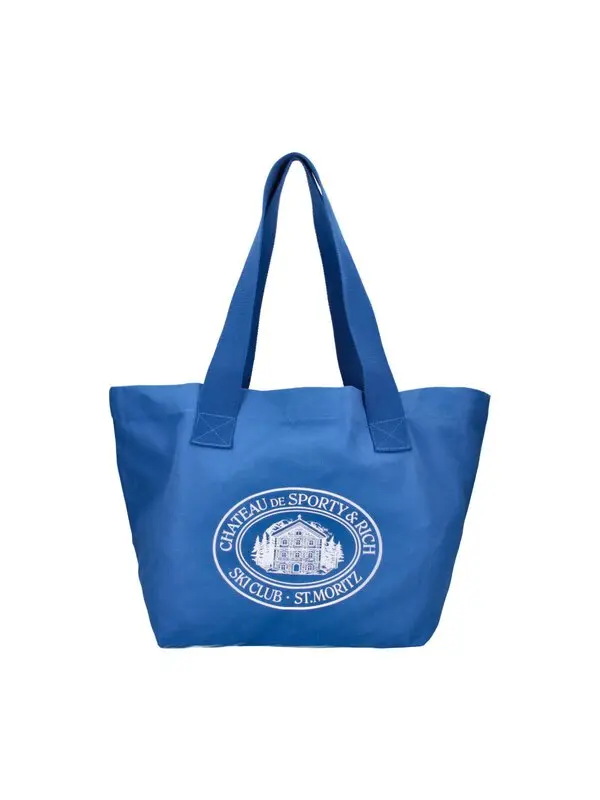 Sporty & Rich Logo Print Canvas Tote Bag