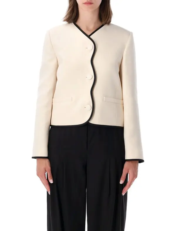 Valentino Garavani Crepe Couture Jacket With Contrasting Trim & Covered Buttons