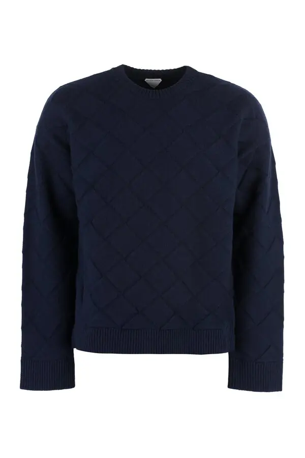 Bottega Veneta Woven Pattern Crew-neck Wool Sweater - Blue