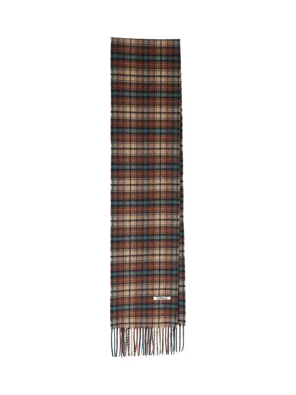 Auralee Plaid Cashmere Scarf - Brown