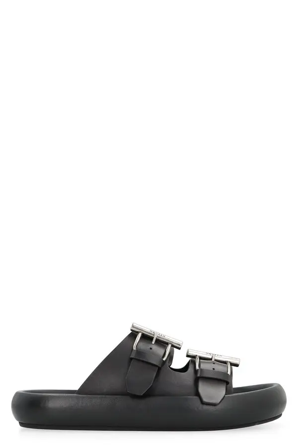 Alexander McQueen Metal Buckle Leather Slide Sandals - Black