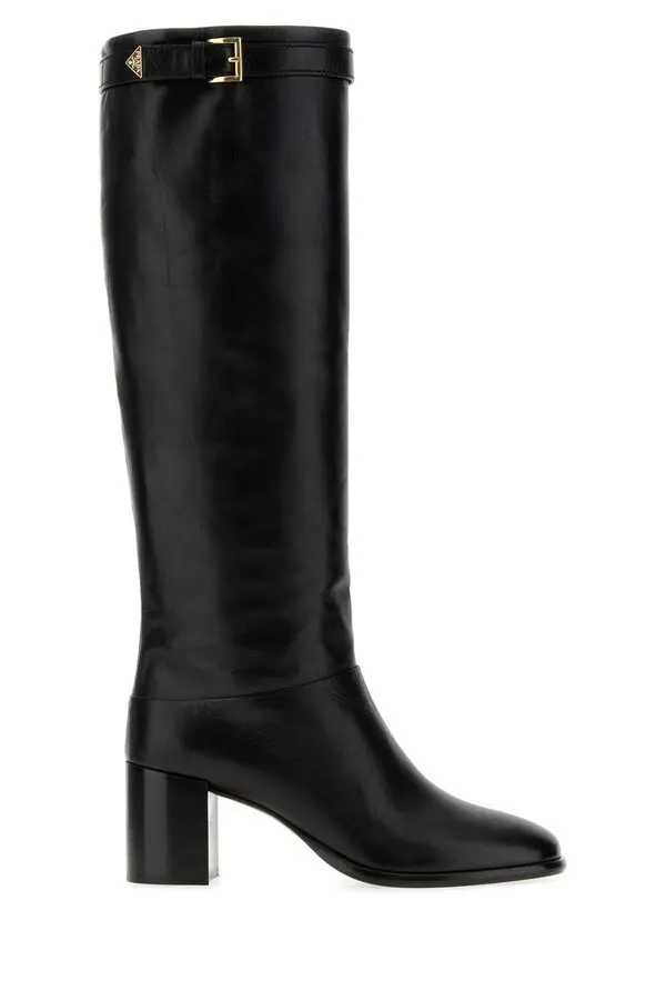 Prada Leather Boots Mini Heel 7 Cm - Black