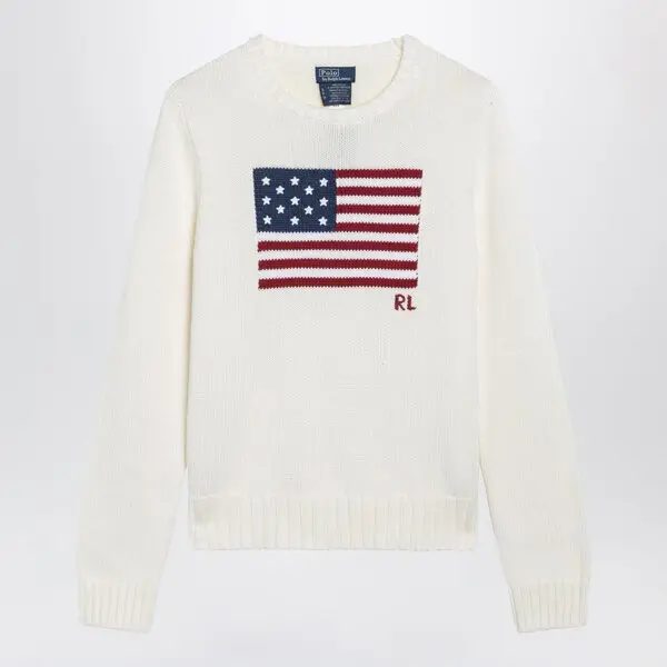 Polo Ralph Lauren Mini Flag Crewneck Long Sleeve Pullover - Cream