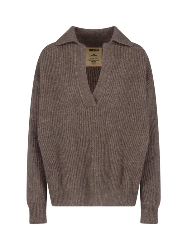 UMA WANG Ribbed Alpaca Blend Polo Sweater