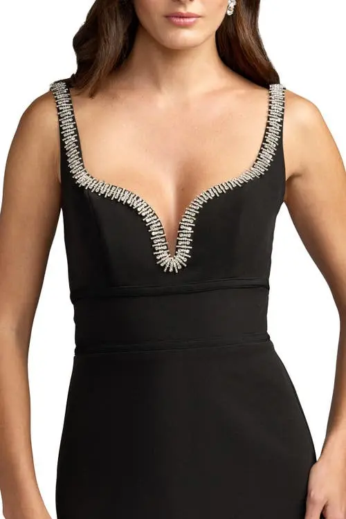 Mac Duggal Crepe A-line Gown With Rhinestone Trim